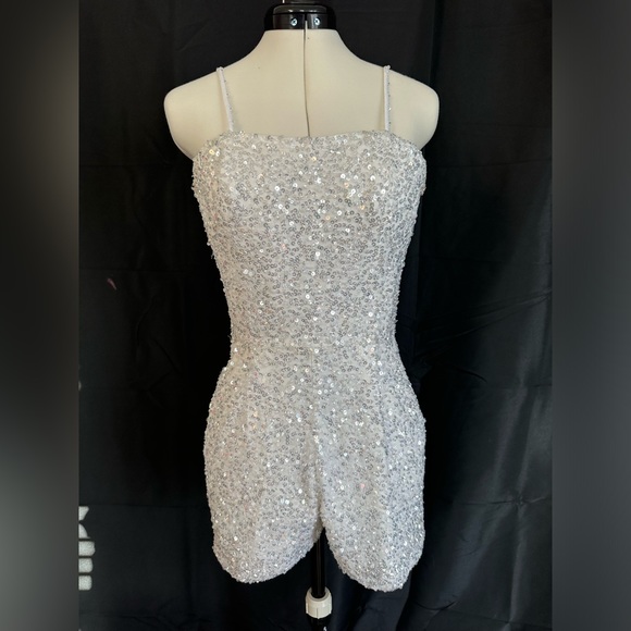 Ashley Lauren Pants And Jumpsuits Ashley Lauren Ivory Shimmer Romper Poshmark